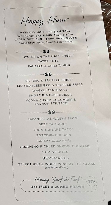 STK Steakhouse Restaurant Menu | Charlotte Fine Dining & Steaks