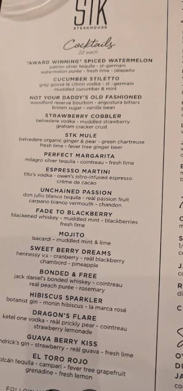 STK Steakhouse Restaurant Menu | Charlotte Fine Dining & Steaks